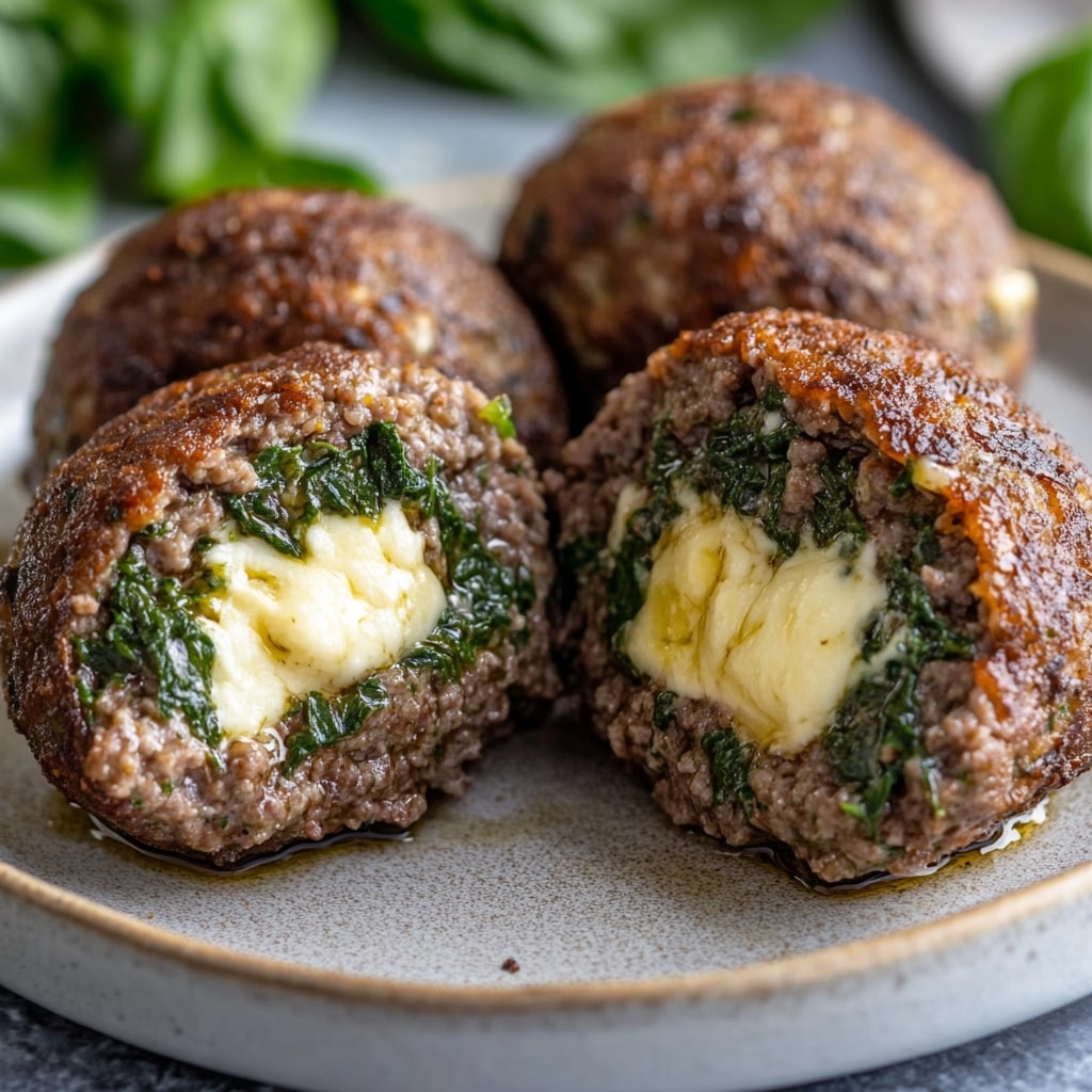 Mouthwatering Spinach Garlic Meatballs Stuffed With Mozzarella